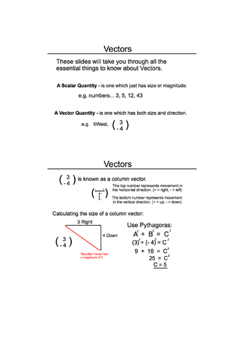 Maths GCSE - Vectors Notes & Teaching Slides (Part 1) | Teaching Resources