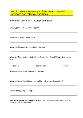 Stone Girl Bone Girl whole class guided reading - upper KS1/ lower KS2 ...