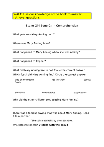 Stone Girl Bone Girl whole class guided reading - upper KS1/ lower KS2 ...