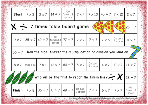 7 Times Table Board Game Multiplication and Division Facts FREE ...