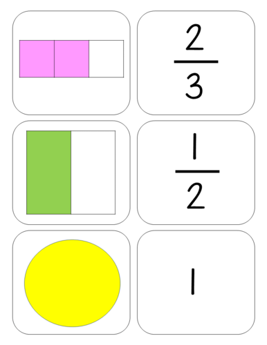 Year 1 Maths - fractions flashcards matching game - halves, quarters ...