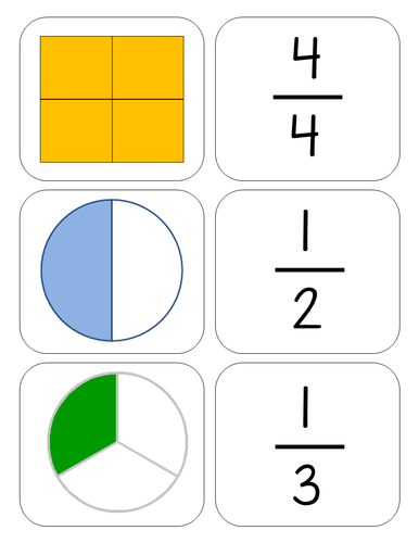 Year 1 Maths - fractions flashcards matching game - halves, quarters ...