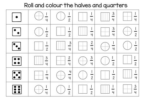 Year 1 / Year 2 - Roll and colour the fractions | Teaching Resources
