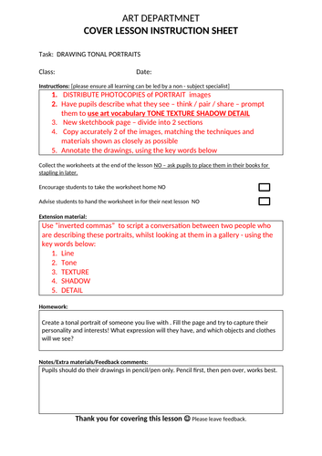 ART COVER LESSONS x 6 suitable for Key Stages 2, 3 & 4, easy ...