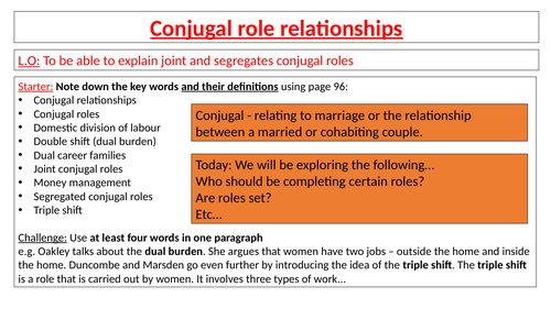 AQA GCSE Sociology - Families - Conjugal Role Relationships | Teaching ...