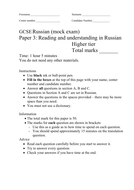 GCSE RUSSIAN READING PAPER 3 (MOCK EXAM) | Teaching Resources
