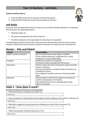 Job Roles (Business) | Teaching Resources