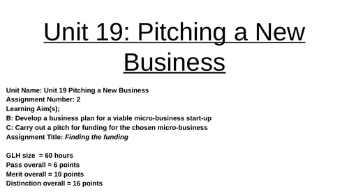 Unit 19: Pitching a New Business Student checklist, feedback and ...