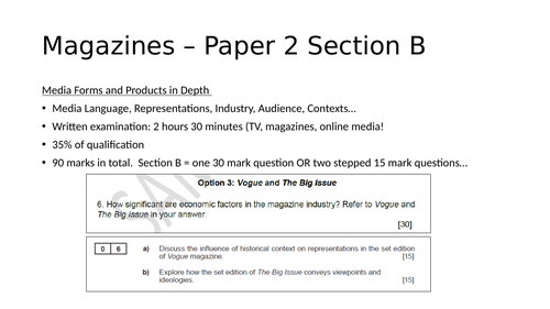 Vogue & The Big Issue - EDUQAS A LEVEL MEDIA, Paper 2 Section B ...