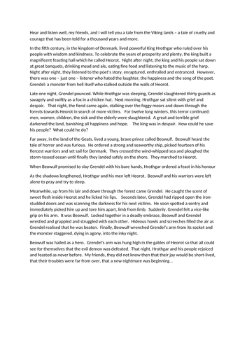 Year 5/6 Creative Writing Myths & Legends- Beowulf Whole unit of work ...