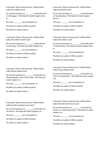 Dulce et Decorum Est - Wilfred Owen Conflict Poetry WW1 Lesson and ...