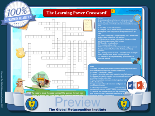 Crossword Worksheets (x5) [Metacognition, Learning Power, Self ...
