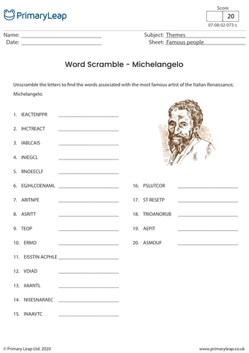 Michelangelo Word Scramble | Teaching Resources
