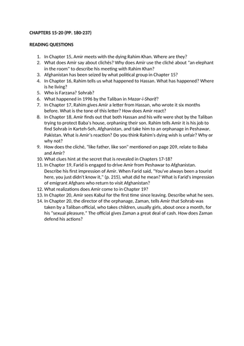 The Kite Runner Analytical Essay Unit of Work | Teaching Resources