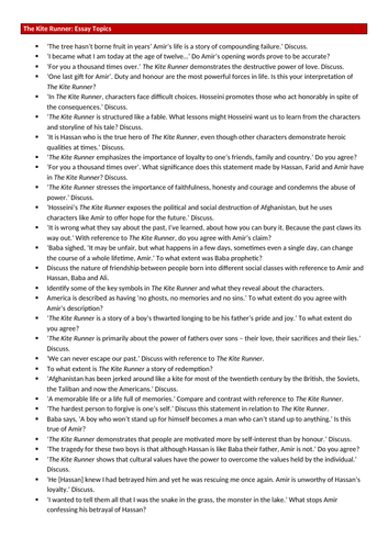 The Kite Runner Analytical Essay Unit of Work | Teaching Resources