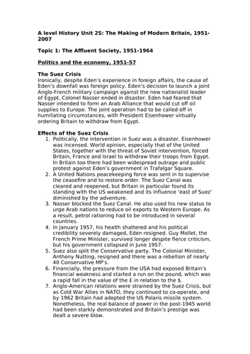The Suez Crisis - AQA A Level History Unit 2S | Teaching Resources