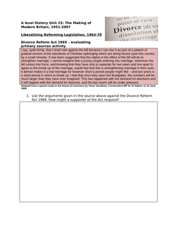 Social Reform in the 1960s - AQA A Level History Unit 2S | Teaching ...