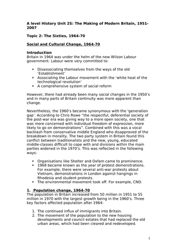 Social and Cultural Change in Britain in the 1960s - AQA A Level ...