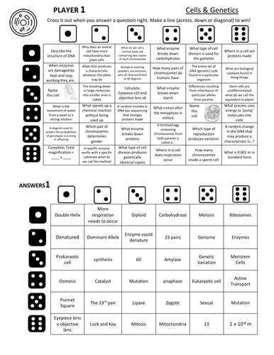Dice Revision Grid : Cells & Genetics | Teaching Resources