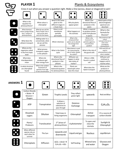 Dice Revision Grid: Plants & Ecosystems | Teaching Resources