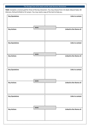 The Strange Case of Dr Jekyll and Mr Hyde Revision Worksheets ...