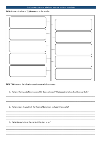 The Strange Case of Dr Jekyll and Mr Hyde Revision Worksheets ...