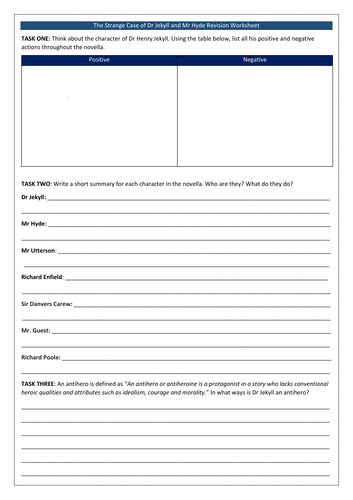 The Strange Case of Dr Jekyll and Mr Hyde Revision Worksheets ...