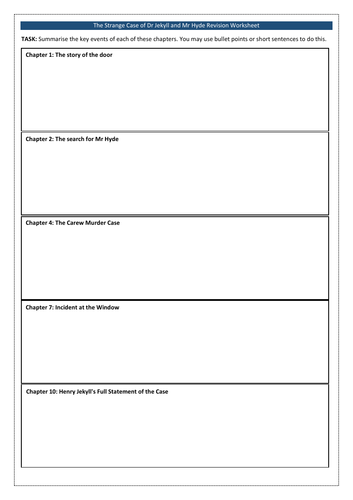 The Strange Case of Dr Jekyll and Mr Hyde Revision Worksheets ...