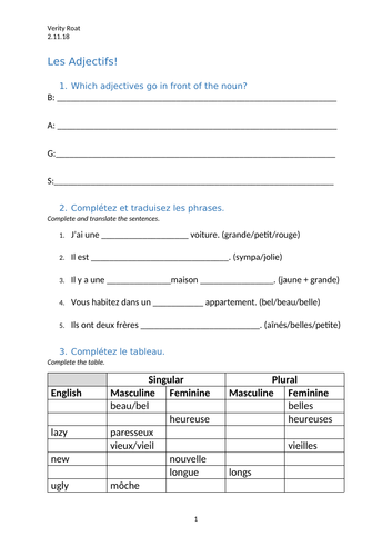 Adjectives in French | Teaching Resources