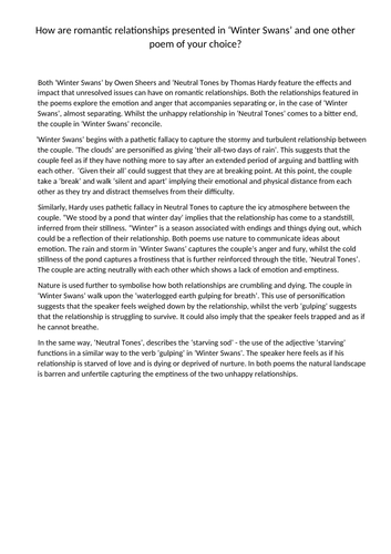 Winter Swans and Neutral Tones Comparison Poems - Love and ...