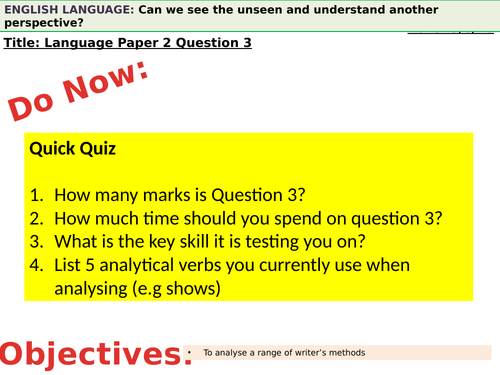 AQA Language Paper 2 Question 3 Lesson - observation | Teaching Resources