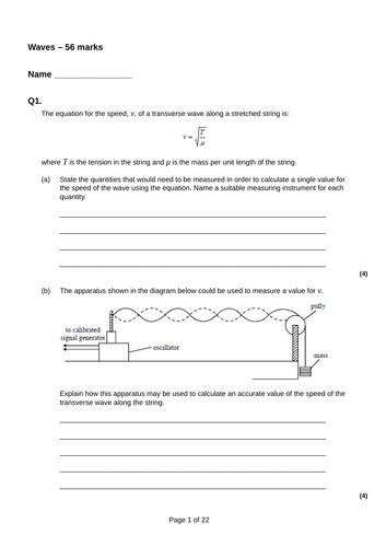 AQA Physics A level - C3 - Waves and optics workbooks with teacher ...