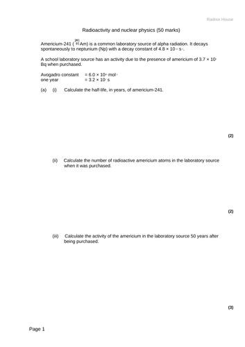 AQA Physics A level - C8 - Nuclear and radioactivity workbooks with ...