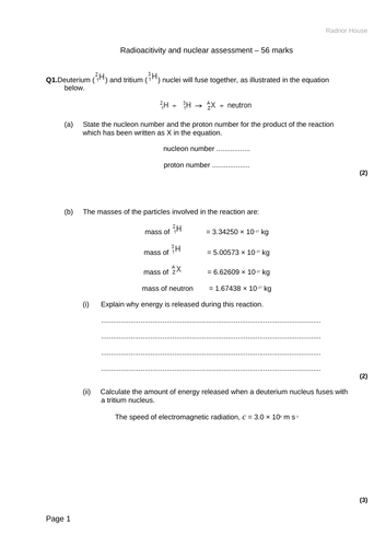 AQA Physics A level - C8 - Nuclear and radioactivity workbooks with ...