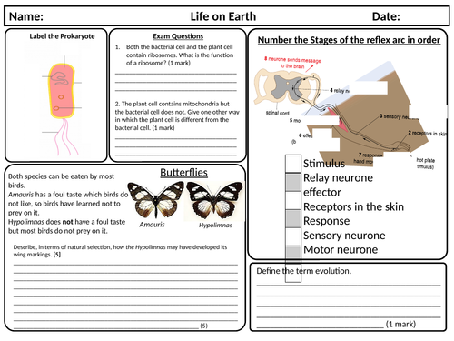 KS4 Revision Worksheet: Life on earth | Teaching Resources