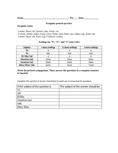 Irregular preterit practice | Teaching Resources