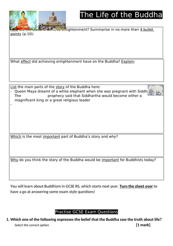 Life of the Buddha (the enlightenment) KS3 worksheet | Teaching Resources