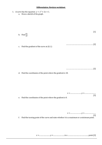Differentiation Worksheet Answers Gcse Igcse Prep Teaching Resources