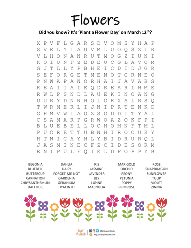 *FREE* Flowers wordsearch - Plant a Flower Day March 12th | Teaching ...