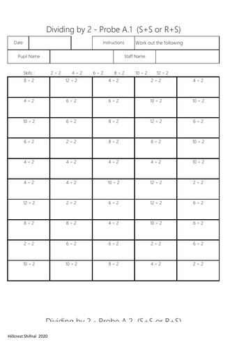 Precision teaching probe- dividing by 2 | Teaching Resources