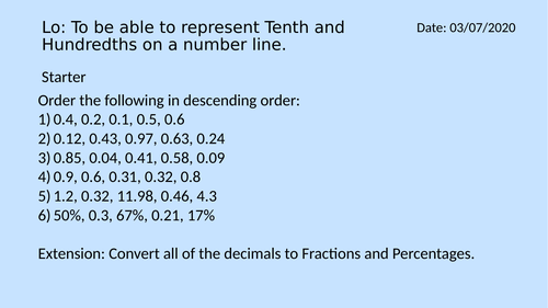Number - Decimals - Representing Tenths and Hundredths on a number line ...