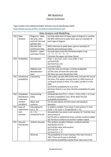 AH Statistics Course Notes | Teaching Resources