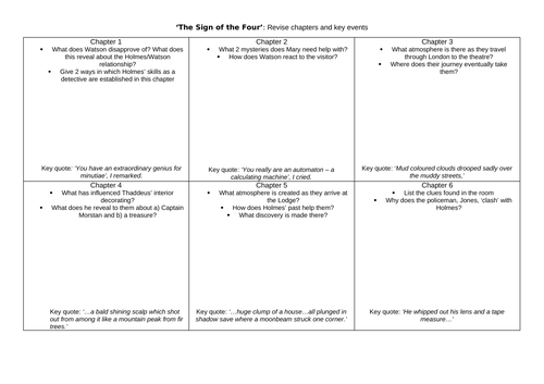 The Sign of the Four: Chapter by chapter revision worksheet | Teaching ...