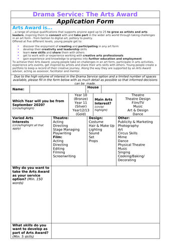 Arts Award Application Form Template (Bronze, Silver & Gold) | Teaching ...