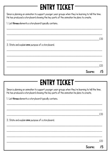 Storyboards Entry Ticket | Teaching Resources