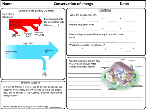 KS4 Revision Worksheet: Conservation of Energy | Teaching Resources