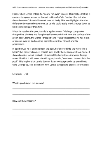 Of Mice and Men extract question | Teaching Resources