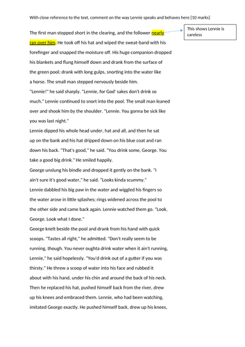 Of Mice and Men extract question | Teaching Resources