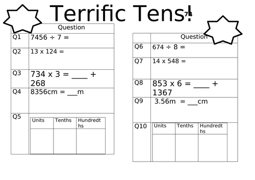 Terrific Tens Maths starters Year 5 | Teaching Resources