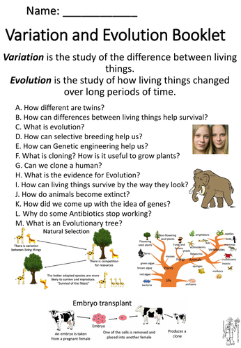 Variation and Evolution Booklet and Activity | Teaching Resources